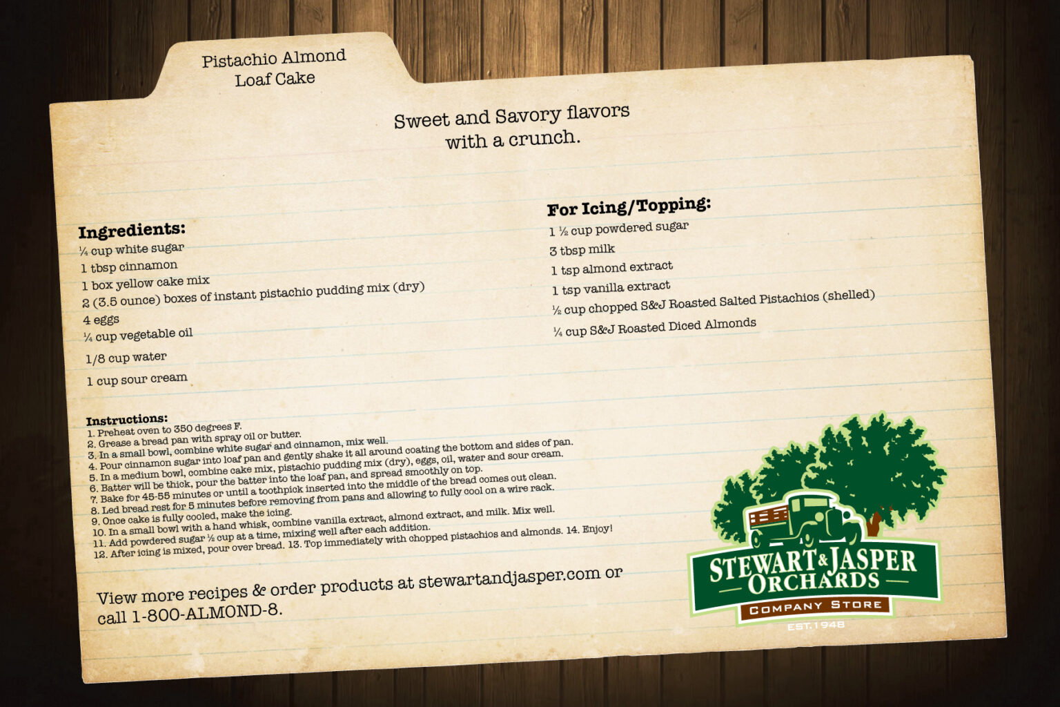 Pistachio Almond Loaf Cake Recipe - Stewart and Jasper Orchards